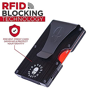 SAVAGE SPARTAN Tactical Wallet | Slim Minimalist RFID Blocking Aluminum Metal Credit Card Holder With Money Clip for Men (Black)