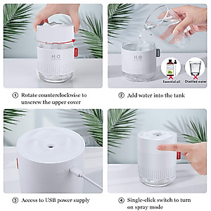 FoPcc 500ml Portable Humidifier, Mini Cool Mist Humidifier with Night Light, USB Personal Humidifier Auto Shut-Off, Ultra-Quiet, 2 Spray Modes, Suitable for Home Baby Bedroom Office Travel (White)