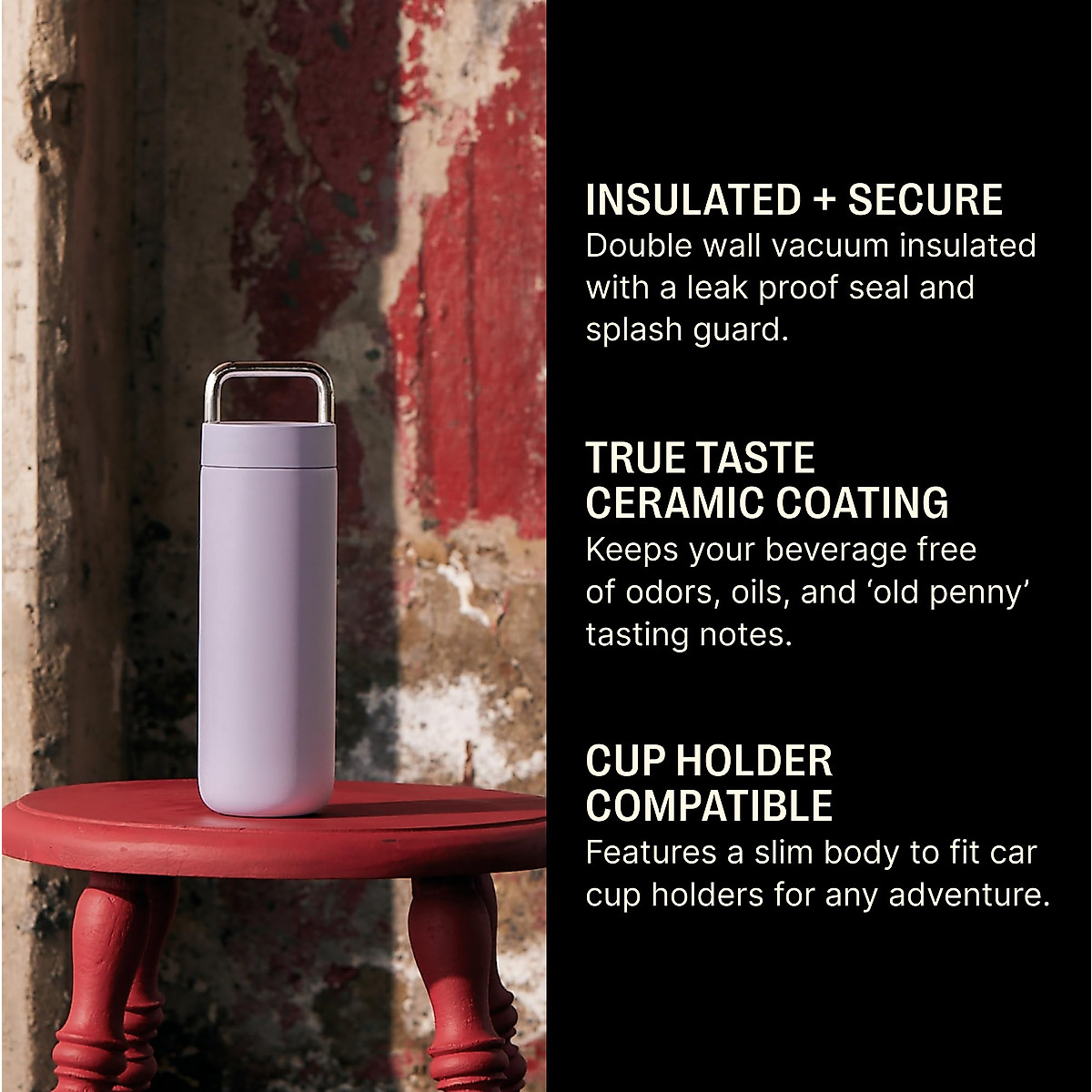 Fellow 20 oz Carter Carry Water Bottle Peri Twinkle & Carter 20 oz Cold Travel Mug Matte White Bundle - Stainless Steel Vacuum-Insulated Iced Coffee tumbler with Spill Resistant lid and straw