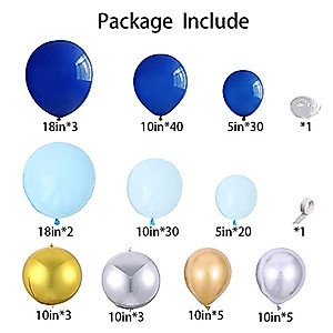 141pcs Navy Blue Balloon Garland Arch Kit 18'' 10'' 5'' Royal Blue Macaron Blue Balloons and Metallic Gold Silver Balloon for Kids Boys Birthday Party Wedding Baby Shower Decorations (Royal Blue)