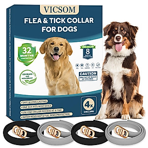 4 Pack Flea Collar for Dogs, Dog Flea and Tick Collar 32 Months Flea and Tick Treatment for Dog, Waterproof Adjustable Dog Flea and Tick Prevention Collar for Small Medium Large Dog Puppy, Black Grey
