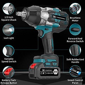 CANBRAKE 2000Nm 1/2" Cordless Impact Wrench, 21V Heavy Duty Impact Gun with 2 x 4.0Ah Battery & 5 Sockets, 1500ft-lbs Brushless Electric Pistola Llave de Impacto 3 Variable Speeds for Truck Mower Car