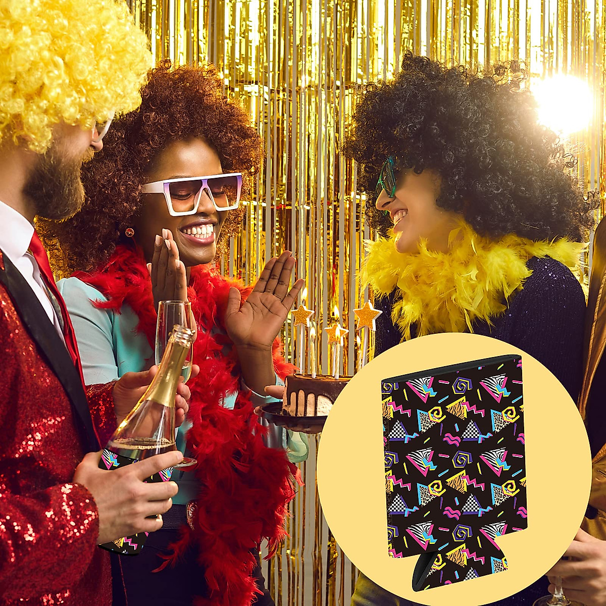 12 Pieces Retro 80s 90s Vintage Beer Can Coolers Sleeves Neoprene Drink Holders Bottle Can Sleeves Retro Party Supplies Memphis Fashion 80s Neon Can Cooler Sleeves 80s 90s Retro Party Supplies