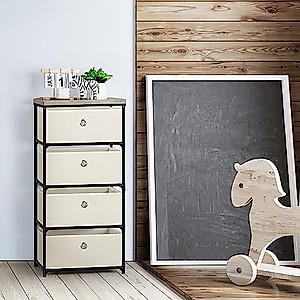 MOOACE 4 Drawer Dresser,Fabric Storage Tower,Clothes Organizer for Bedroom, Nursery, Entryway, Closets,Sturdy Black Steel Frame, Fabric Top,Milky Grey