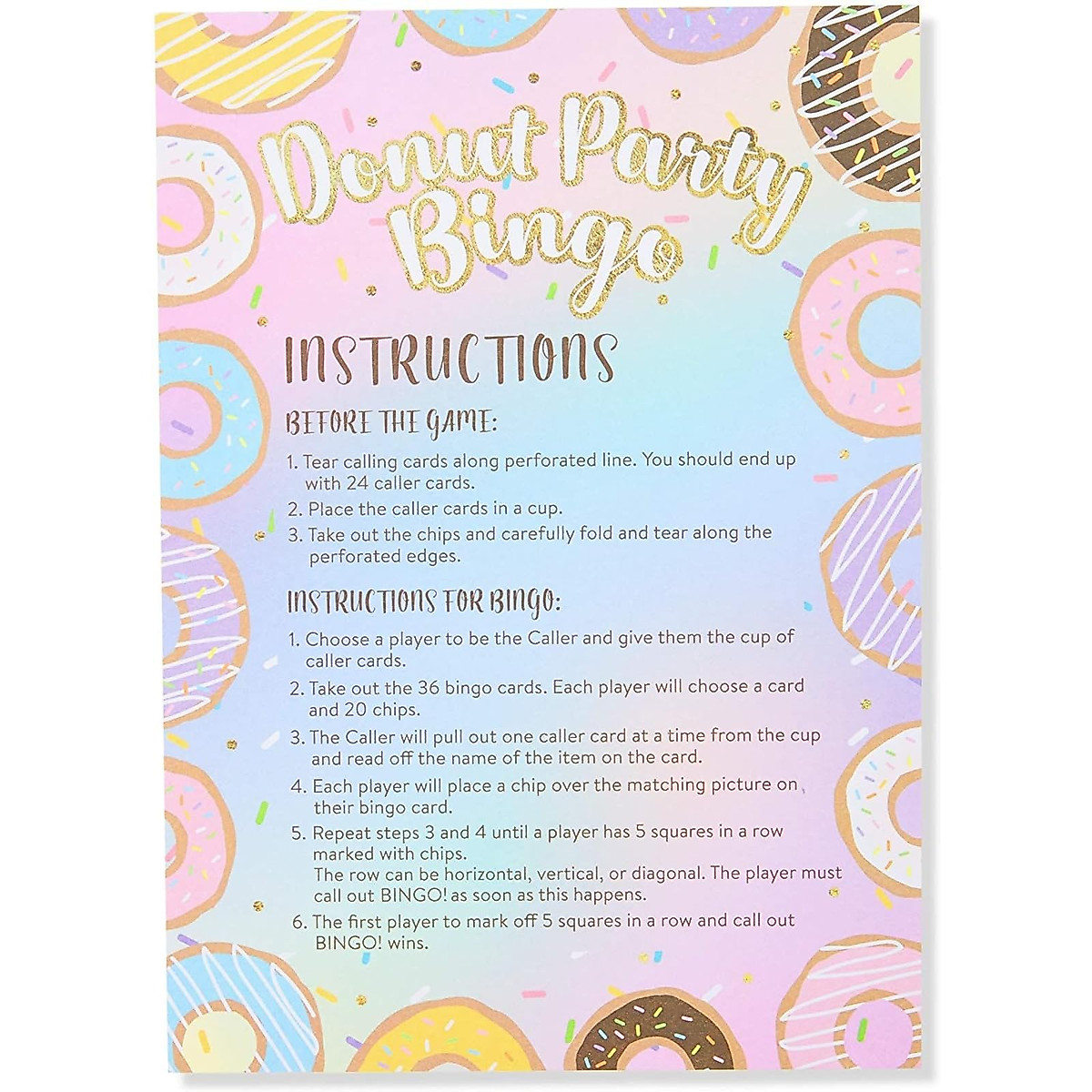 36 Pack Donut Bingo Cards for Girl Birthday Party, Donut Grow Up Game for Family (5 x 7 Inches)