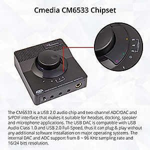 Syba Sonic 24bit 96KHz USB DAC Stereo Headphone Amplifier 2 Stage EQ Digital/Coaxial Output and RCA Output SD-DAC63116