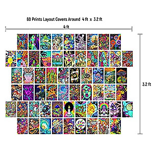 Hippie Trippy Drippy Wall Collage Kit Aesthetic Pictures, Hippie Room Decor, Bedroom Decor for Teen Girls, Trippy Room Decor, Trippy Wall Art Print, Trendy Small Posters for Dorm, Collage Kit (60 PCS)