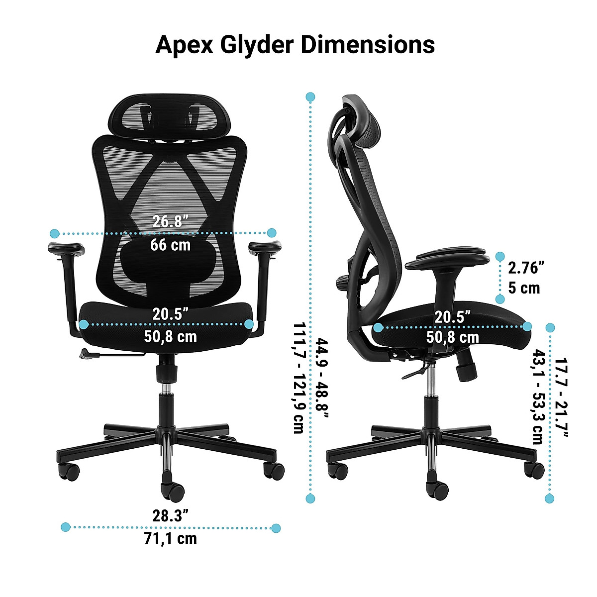 Progressive Desk Ergonomic Office mesh Chair with Cushion seat and armrest. Fully Adjustable and Reclining - Apex Glyder