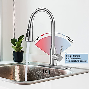 Homikit Kitchen Sink Faucet Brushed Nickel with Pull Down Sprayer, 304 Stainless Steel Kitchen Faucets with Deck Plate for 1 or 3 Hole, High Arc Commercial Faucet for Farmhouse Laundry Utility Rv Bar