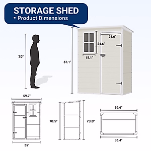 Poteban Outdoor Storage Shed, 5x3FT Resin Shed with Floor and Lockable Door for Bike, Garbage Cans,Garden Accessories, Sandstone