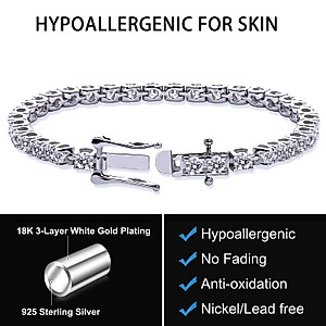 Dainty Cuban Link Chain Bracelet for Women,925 Sterling Silver Bracelet White Gold Plated Hip Hop CZ Diamond Mens Bracelet for Jewelry Gifts (Sliver, 18.6)