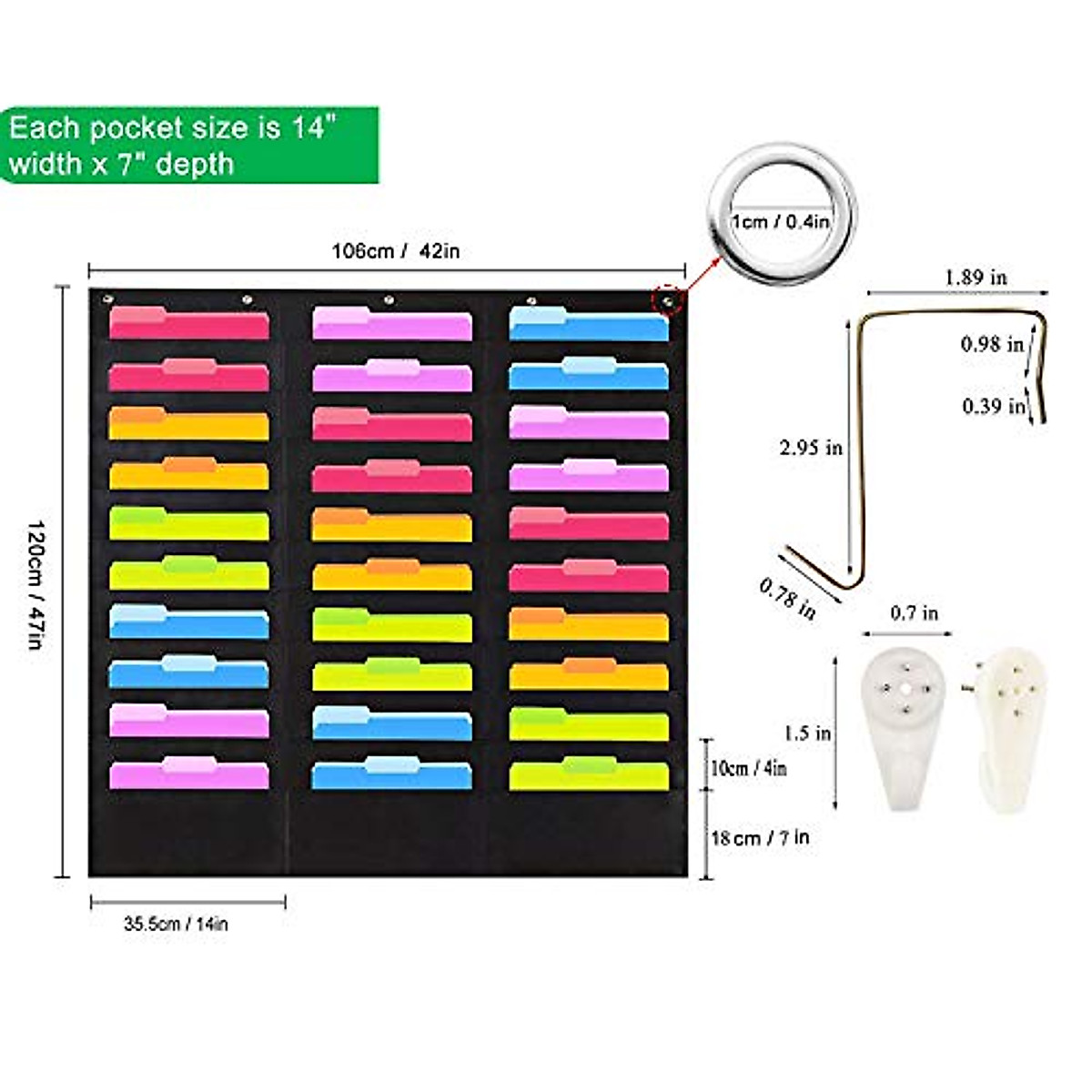 Hanging File Holder Organizer Rack, 30 Pocket File Folder Frame, Large Folding Portable Hanger for Mail, Jewelry, Calendar, Document,Expandable Files, Organization Rustic, Kitchen, Garage