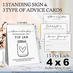 Advice & Wishes Card Kit - 1 Standing Sign & 3 Type Of Advice Cards (15Pcs Each) For Newlyweds, Engagement, Bride & Groom, Date Night Cards, Love Is A Journey, Wedding Party Supplies (White) - C01
