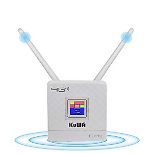 KuWFi 4G LTE Modem Router with SIM Card Slot, Cat4 Wireless WiFi Routers with Dual External Antennas Work with T-Mobile/AT&T for Home/Office