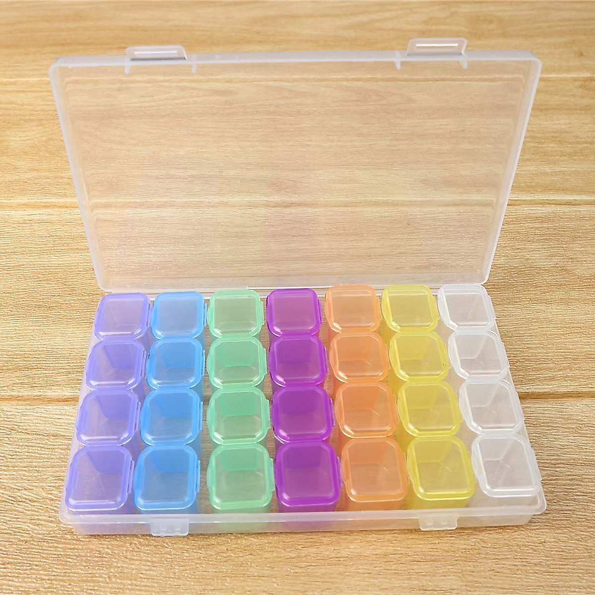 1 Pack 28 Grids Diamond Painting Box Plastic Jewelry Organizer Storage Container Diamond Embroidery Storage Boxes Nail Art Tools Storage Case for DIY Rhinestone Beads or Nail Art Small Findings