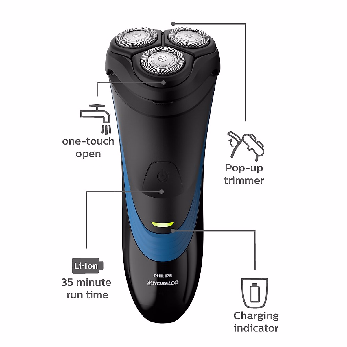 Philips Norelco S1560/81 Shaver 2100 Rechargeable Wet Electric Shaver, with Pop-up Trimmer, 0.851 Pounds