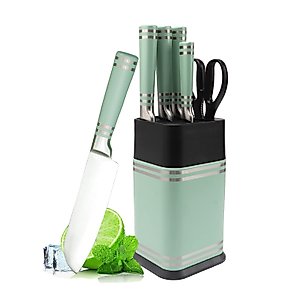 Kitchen Knife Set, Retrosohoo 5-Pieces Stainless Steel Full Tang Hollow Handle Knife Set for Kitchen, Green Sharp Knife Block Sets with Gift Box Good for Love Family Friends (Green)