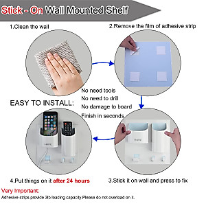 OKOMATCH Bedside Shelf Caddy Drink Beer Holder Can Wall Mounted | Adhesive Stick On | 3 Hooks Drain Hole Design Cellphone Organizer | Gaming RV Boat Bedroom Office