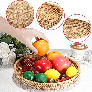 Hipiwe Round Key Basket Bowl for Entryway Table, 11.8" Large Rattan Basket Tray Decorative Ottoman Trays Centerpiece Tray for Coffee Table, Hand-Woven Fruit Basket Wicker Serving Tray