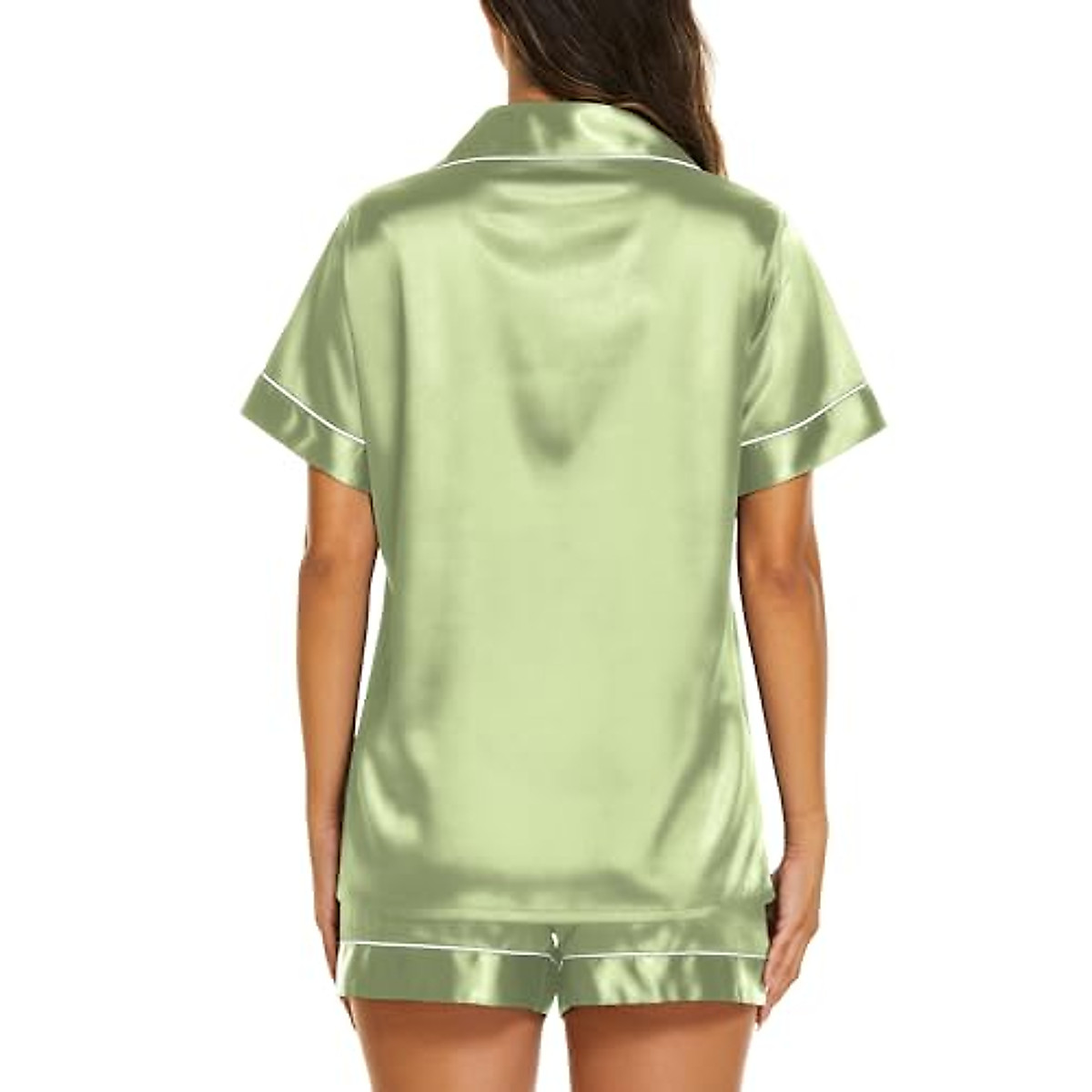 Ekouaer Womens Satin Silk Pajamas Set Short Sleeve Button Down Top and Shorts Sleepwear 2 Piece Pjs Set,Aqua Green,Small
