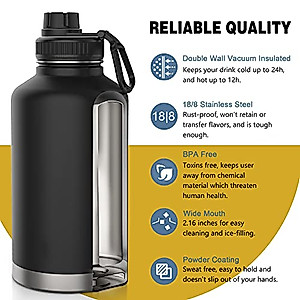 Fishot 64 oz Insulated Water Bottle bundled with 32 oz Stainless Steel Water Bottle