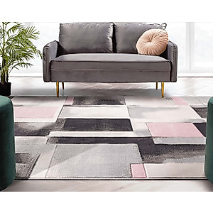 Well Woven Lane Blush Pink Modern Geometric Boxes & Squares Pattern Area Rug 5x7 (5'3" x 7'3")