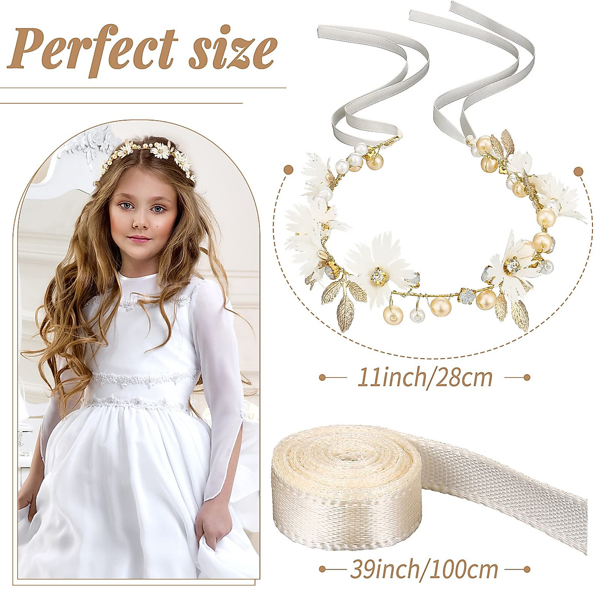 Yinder 4 Pieces Flower Girl Headpiece Wedding Headband for Girls Bridal Hair Vines Crystal Flower Hair Accessory Rhinestone Crown Tiaras for Girls Gold Headpiece for Wedding Party Birthday Kids