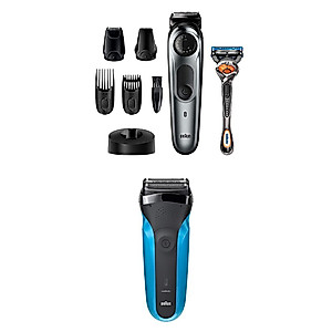 Braun Beard Detail Trimmer,Hair Clippers for Men,Cordless & Rechargeable,Mini Foil Shaver with Gillette ProGlide Razor,Silver,10pc and Electric Razor for Men, Series 3 310s,Rechargeable,Wet & Dry