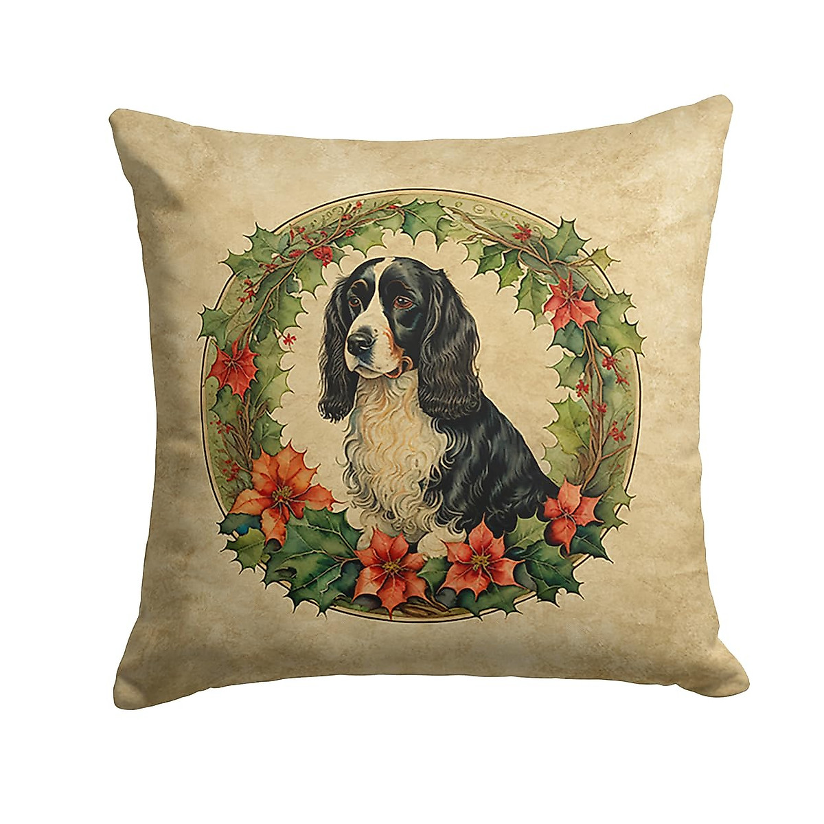 Caroline's Treasures DAC2443PW1818 Welsh Springer Spaniel Christmas Flowers Throw Pillow Machine Washable, Indoor Outdoor Decorative Pillow for Couch, Bed or Patio, 18Hx18W