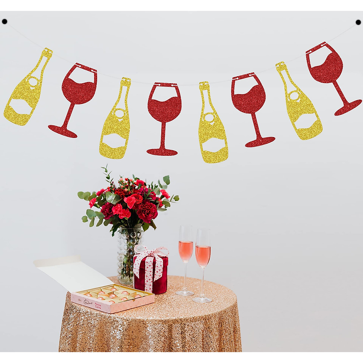 Wine Banner Gold Red Glitter, Wine Time Banner, Wine Tasting Party Decorations, Whisky Birthday Banner, Wine Tasting Party Supplies, Wine Bachelorette Party Decorations