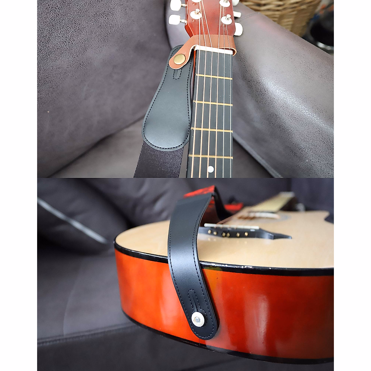 RAUYIVANY Guitar Strap, Sunset Cross Print Pattern with Leather End Guitar Straps, Adjustable Length, with Strap Lock + Button + 3 Picks for Acoustic, Electric, Bass and Classical Guitars