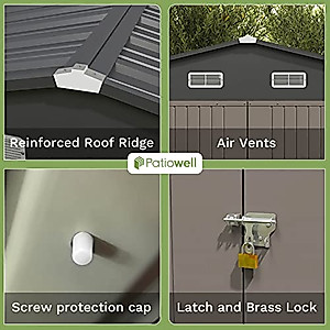 Patiowell 10 x 10 FT Outdoor Storage Shed,Metal Yard Shed with Design of Lockable Doors, Utility and Tool Storage for Garden, Patio, Backyard, Outside use,Brown