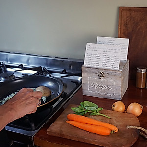 Dekali Designs Rustic Recipe Box and Cards and Dividers (4x6 Inches) - Comes with 50 Recipe Cards and 12 Beautiful Dividers - Wood Recipe Holder With Dual Slots