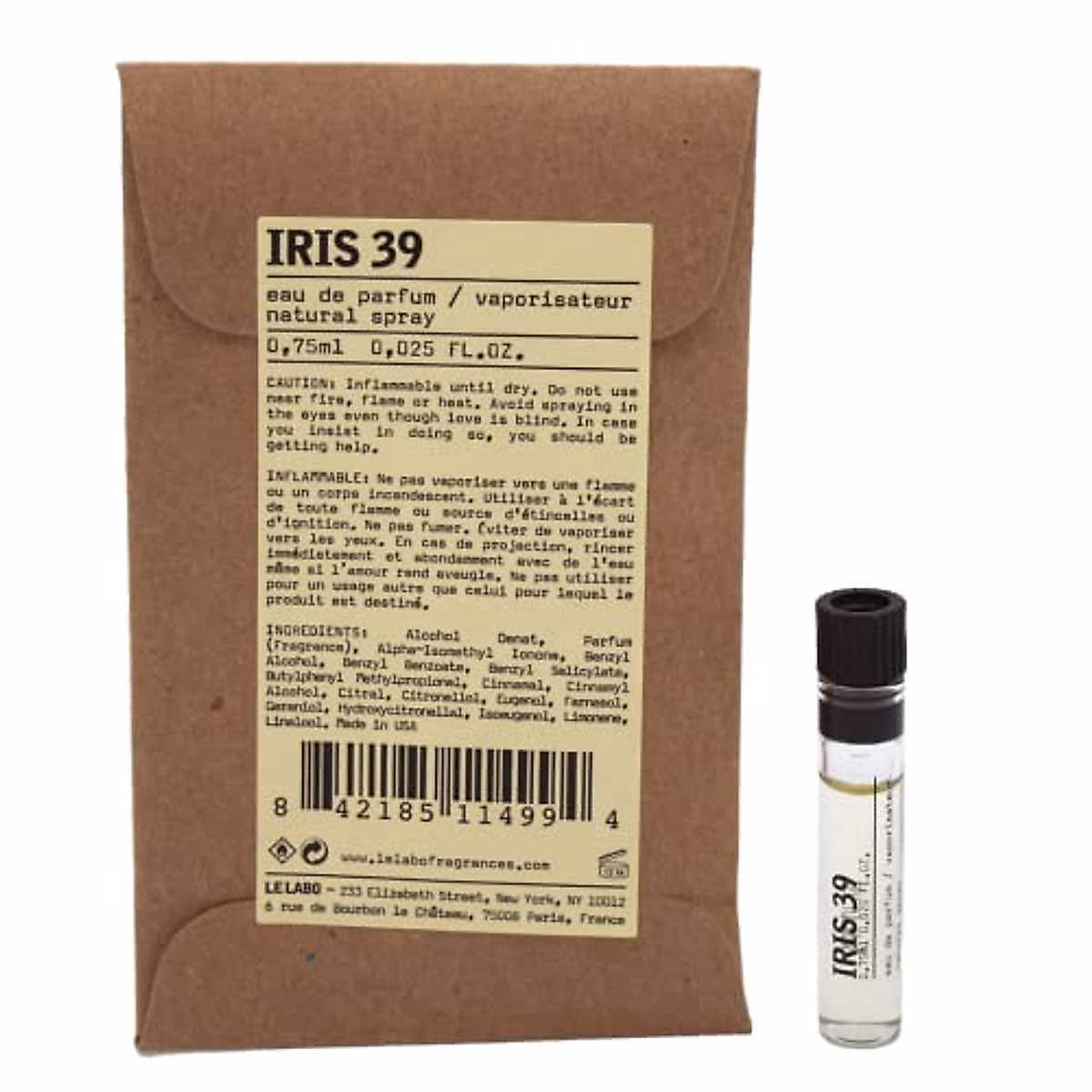 Le Labo Iris 39 Eau De Parfum Natural Spray Sample 0.75 ml / 0.025 oz