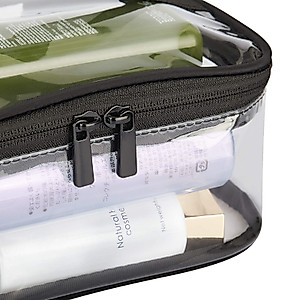 HAOGUAGUA Tsa Approved Clear Travel Toiletry Makeup Bags with Zipper and Handle Waterproof Transparent PVC Cosmetic Bag (Medium, Black)