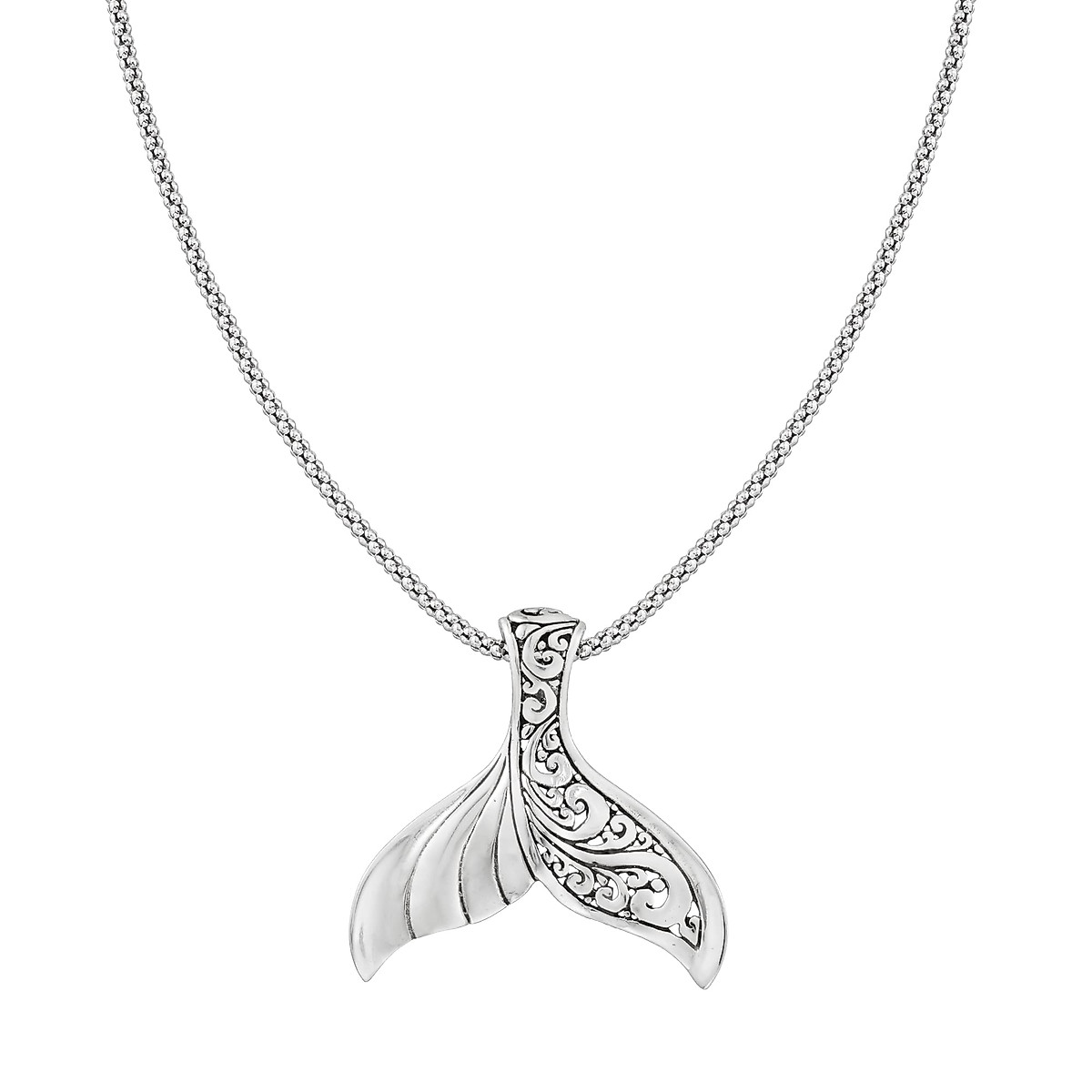 Ross-Simons Sterling Silver Bali-Style Whale Tail Pendant Necklace. 18 inches