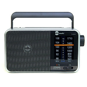 HDi Audio Home Vintage Portable AM/FM Desktop Radio, Battery Operated, Or AC Power, | Headphone Jack | Big Speaker | Large Operated Analog Radio (Silver)