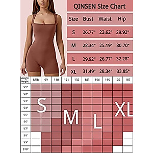 QINSEN Women's Sexy Tube Top One Piece Jumpsuit Square Neck Short Length Romper Brown S