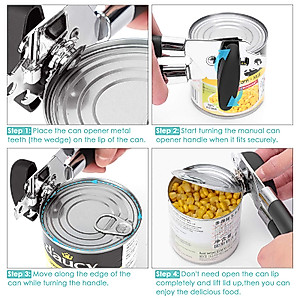 Can Opener, Kitchen Aid Can Opener Manual Smooth Edge Food Safety Cut 3-in-1 Can Openers Bottle, Can Opener Handheld with Bottle Opener, Easy to Use