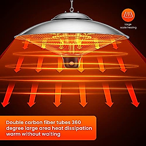 Danluke 500/1000/1500W Remote control electric heater outdoor,Ceiling-Mounted Heater, Electric Outdoor Heater,Ceiling Mounted Heater for Balcony,Hanging Outdoor Heater