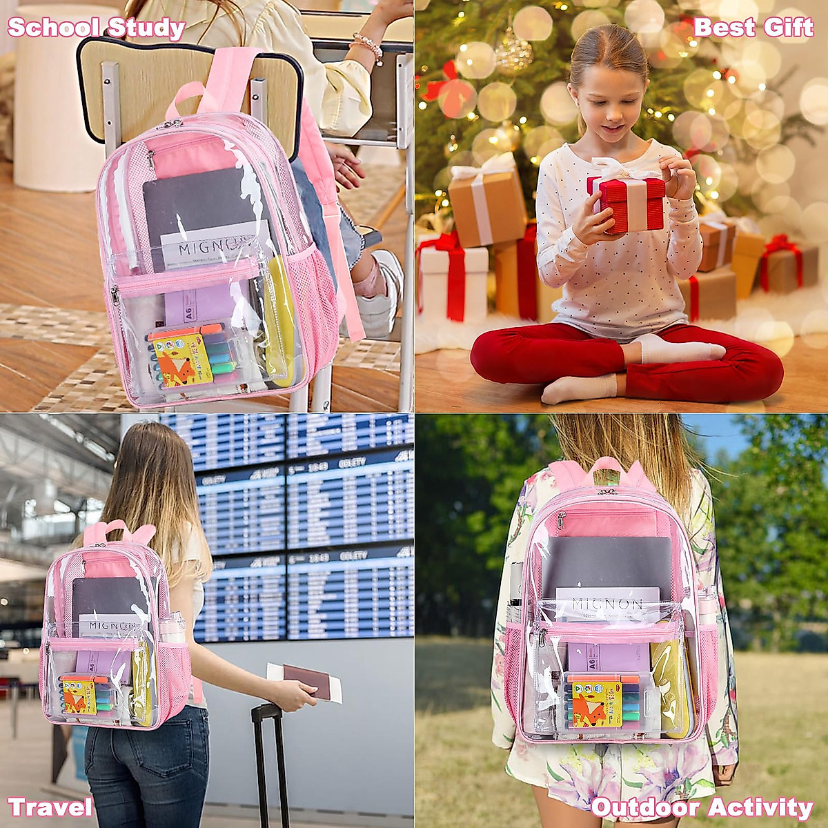 BTOOP Clear Backpack for School Kids Girls with Clear Lunch Box Large See Through Book Bags Heavy Duty Transparent Plastic Backpacks for Teens Women Work Stadium