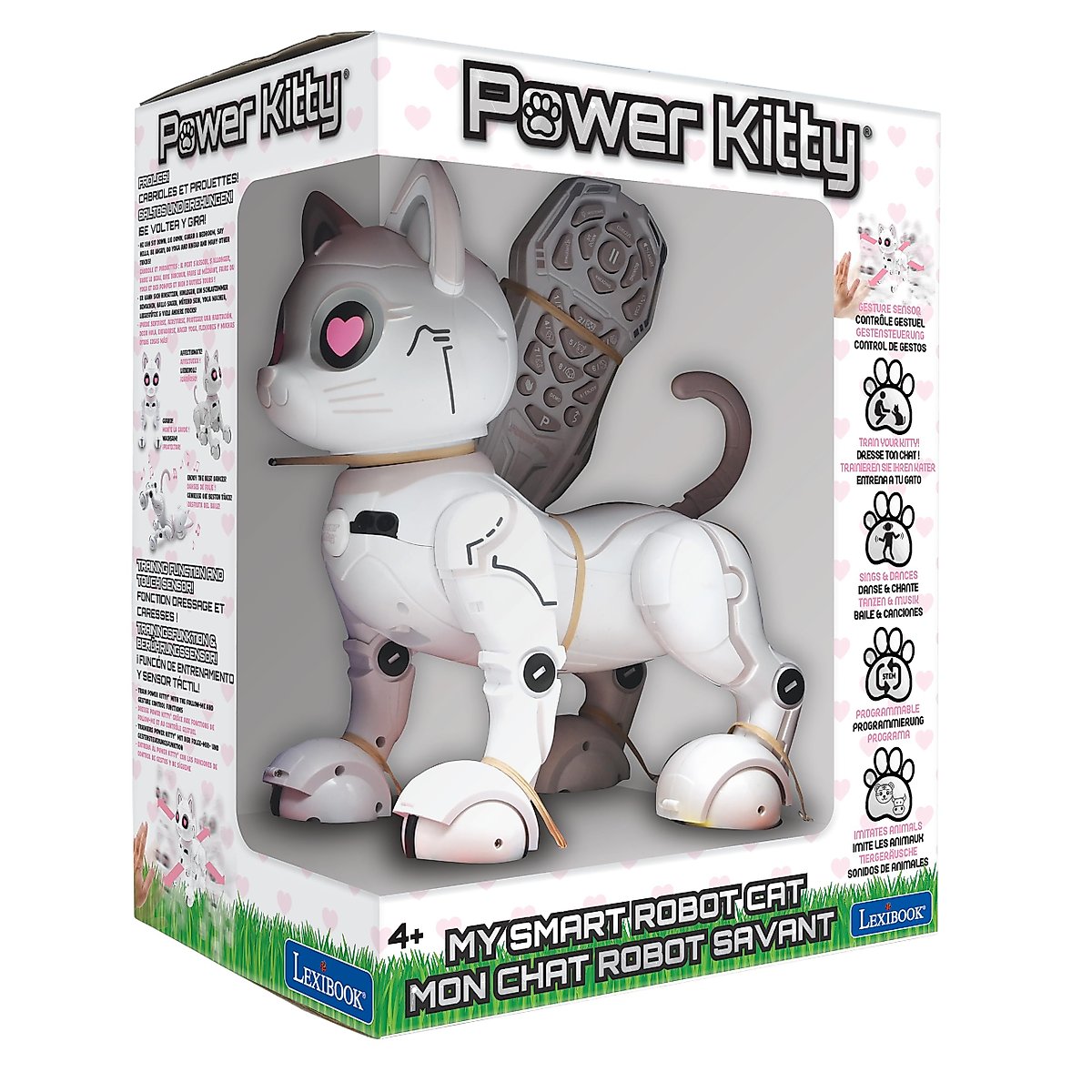 LEXiBOOK - Power Kitty® - Remote Control Robot Cat, Programmable Smart Robot, Light, Sound, White/Pink - KITTY01