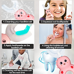 CEECOLES Kids U-Shaped Toothbrush, Cute Cartoon -Design Whole Mouth Cleaning Tooth Brush, U Type with Food Grade Soft Silicone Head for Kid Child 2 - 6 Years Old (KonglongtoothRED)