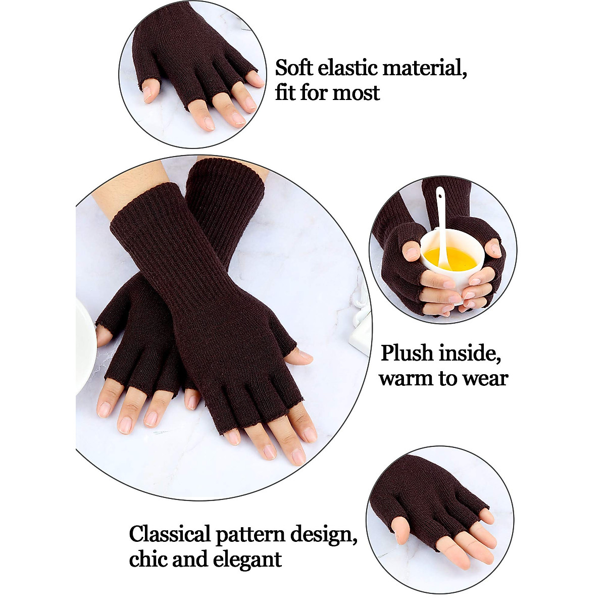 SATINIOR Fingerless Gloves for Women Half Finger Typing Gloves with Long Wrist Cuff Winter Knit Fingerless Mittens for Women (Black, Red, Light Grey, Coffee, 4 Pairs)