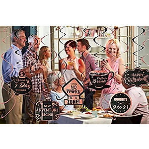 Retirement Party Decorations for Women Black Rose Gold Happy Retirement Banner and Swirls with Rose Gold Confetti Balloons Kit for Female Retirement Decor