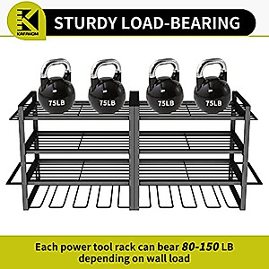 KAFAHOM Power Tool Organizer, 8 Drill Holder Wall Mount, 4 Layers Garage Tool Organizers and Tool Storage Rack, Heavy Duty Metal Tool Shelf with Screwdriver Holder/Plier Holder/Hammer Holder