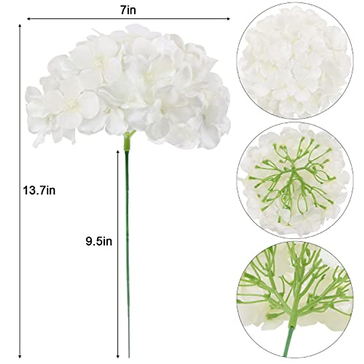 AVIVIHO White Hydrangea Silk Flowers Heads Pack of 10 Ivory White Full Hydrangea Flowers Artificial with Stems for Wedding Home Party Shop Baby Shower Decor