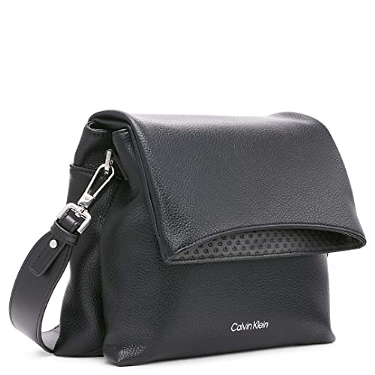 Calvin Klein Chrome Organizational 2 in 1 Flap Crossbody, Black/Silver
