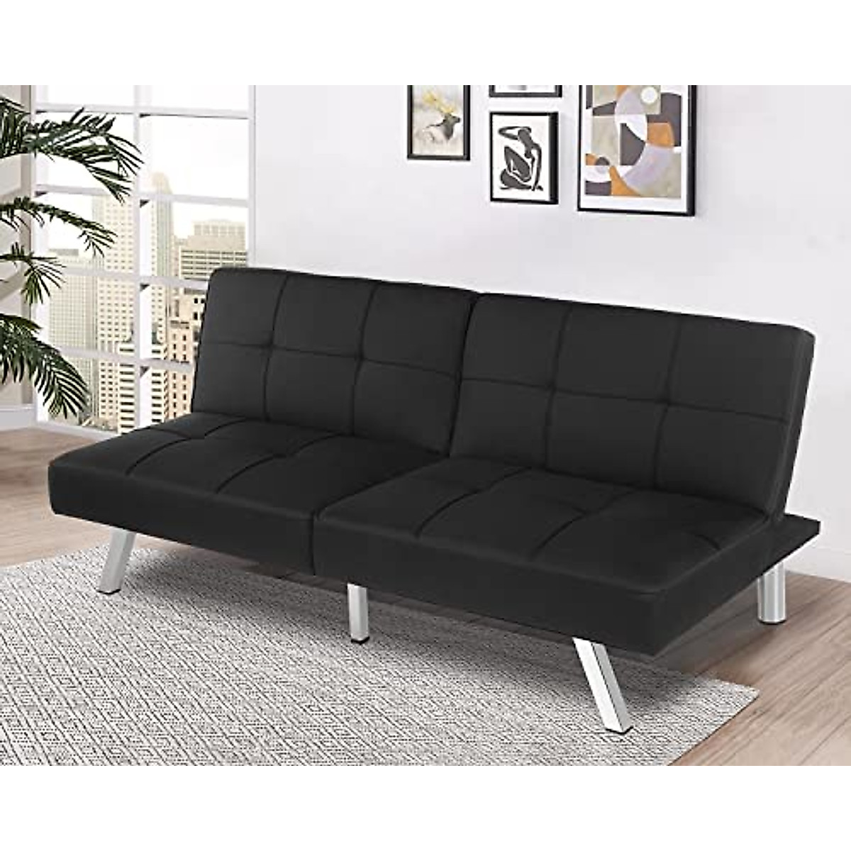 FDW Couch Convertible Sofa Beds for Living, Apartment, Dorm Room, Ideal for Small Spaces, Black