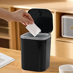 Melontray 0.5 Gallon/ 2.2 Liter Desktop Trash Can with Lid, Mini Pop Up Garbage Can, Black
